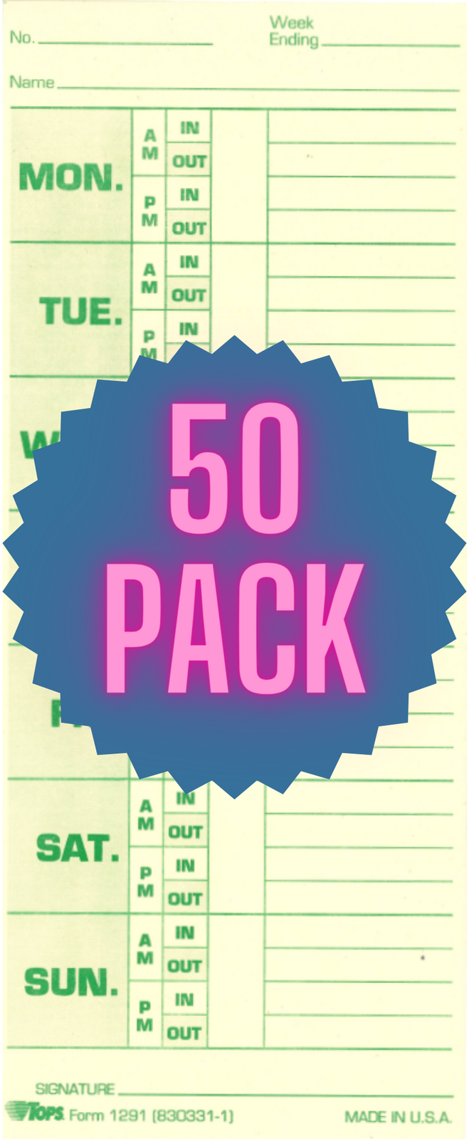 TOPS Time Card for Pyramid Form 1291 Model 331-10 Weekly Two-Sided 3 1/ ...