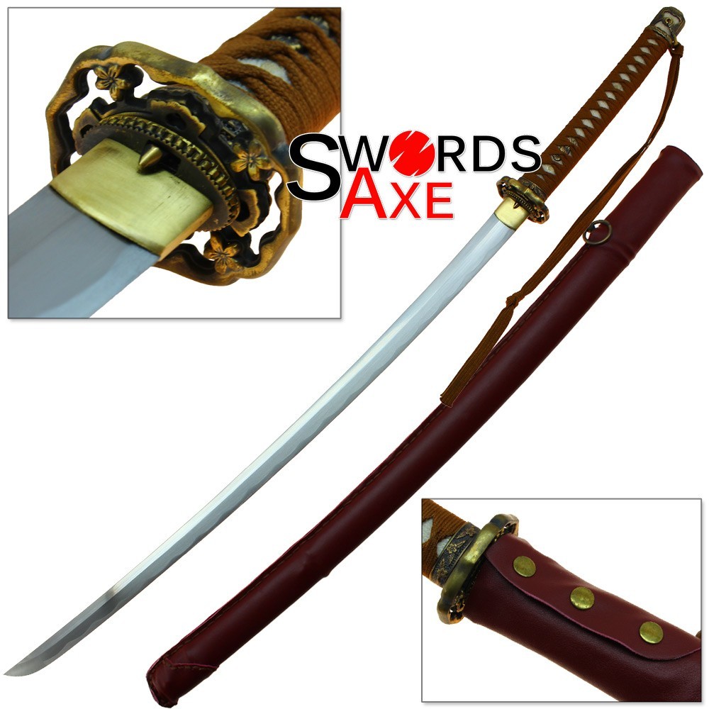 Kawashima Steel™ 1095 HC Functional Katana Sword Leather Wrap Locking ...