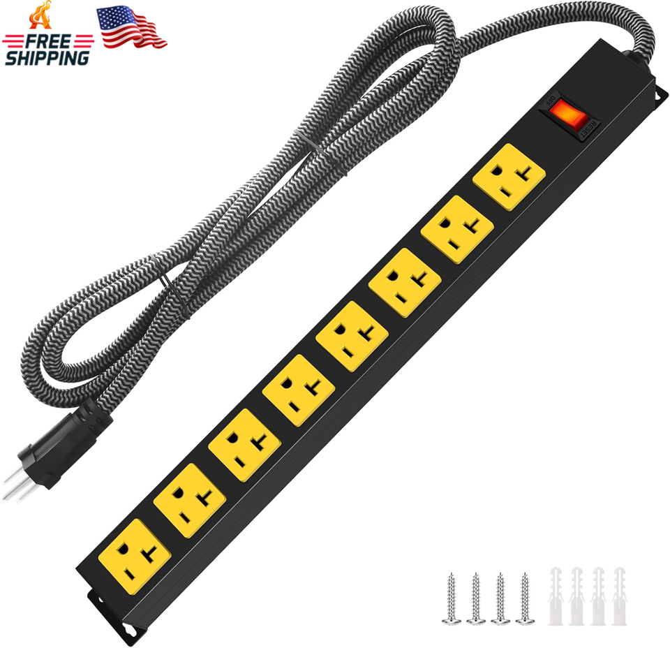 20Amp Power Strip Surge Protector 8 Outlets Metal 6Ft Heavy Duty ...