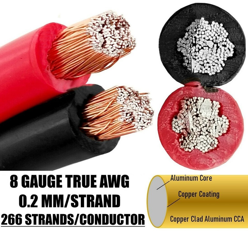 8 Gauge AWG Speaker Cable Subwoofer Zip Power Wire CCA - 50 Feet Red ...