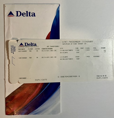 Delta Airlines Ticket Stub Ticket Jacket 2006 Airline Collectible | eBay