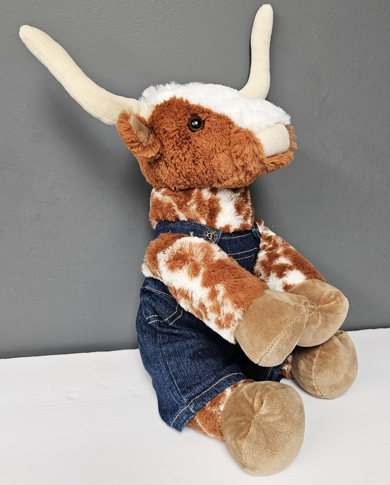 Build A Bear TEXAS LONGHORN STEER BULL Denim Overalls No Sound 12 ...