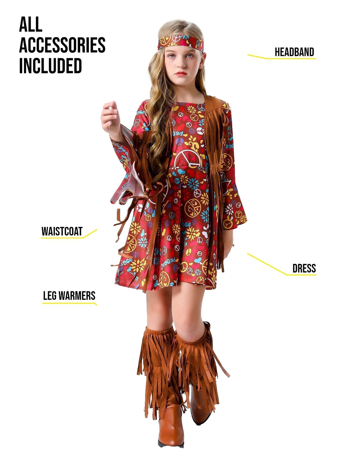 Kids Girls Hippie Hippy Costume 60s 70s Groovy Dancing Queen Retro ...