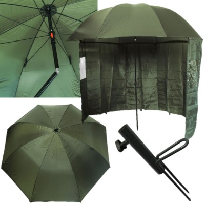 NGT 45" GREEN FISHING BROLLY UMBRELLA WITH ZIP ON SIDES + UMBRELLA ...