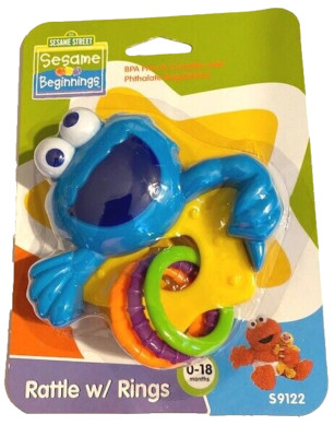 Cookie Monster Baby Rattle w/Rings Toy 0-18mos yellow star Sesame ...