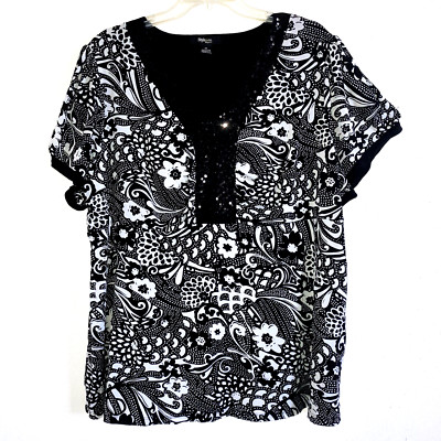 STYLE & CO. WOMAN size 3x BLACK WHITE SEQUIN SMOOTH STRETCH KNIT TUNIC ...