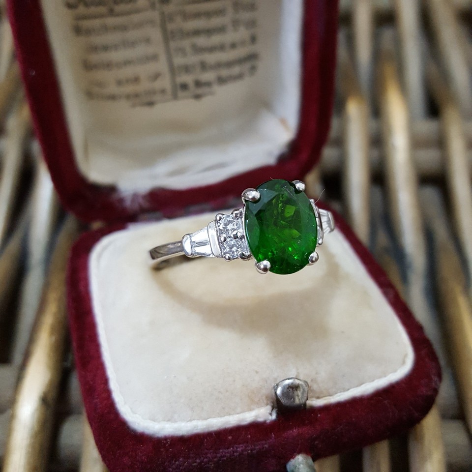 925 Sterling Silver Ring Green Chrome Diopside & White Topaz Size R½ ...