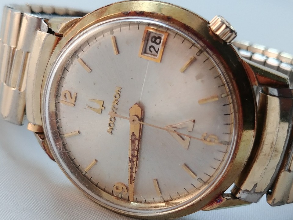 vintage bulova accutron watch,1974 , gold electroplate bezel, water ...