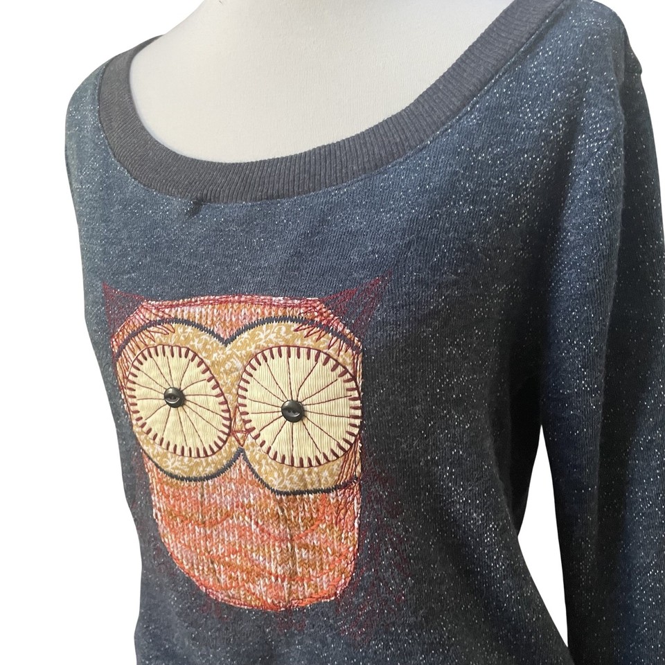 Miss Me Women's Medium Appliqued Owl Pullover Sweater Navy Acrylic Blend Knit | eBay