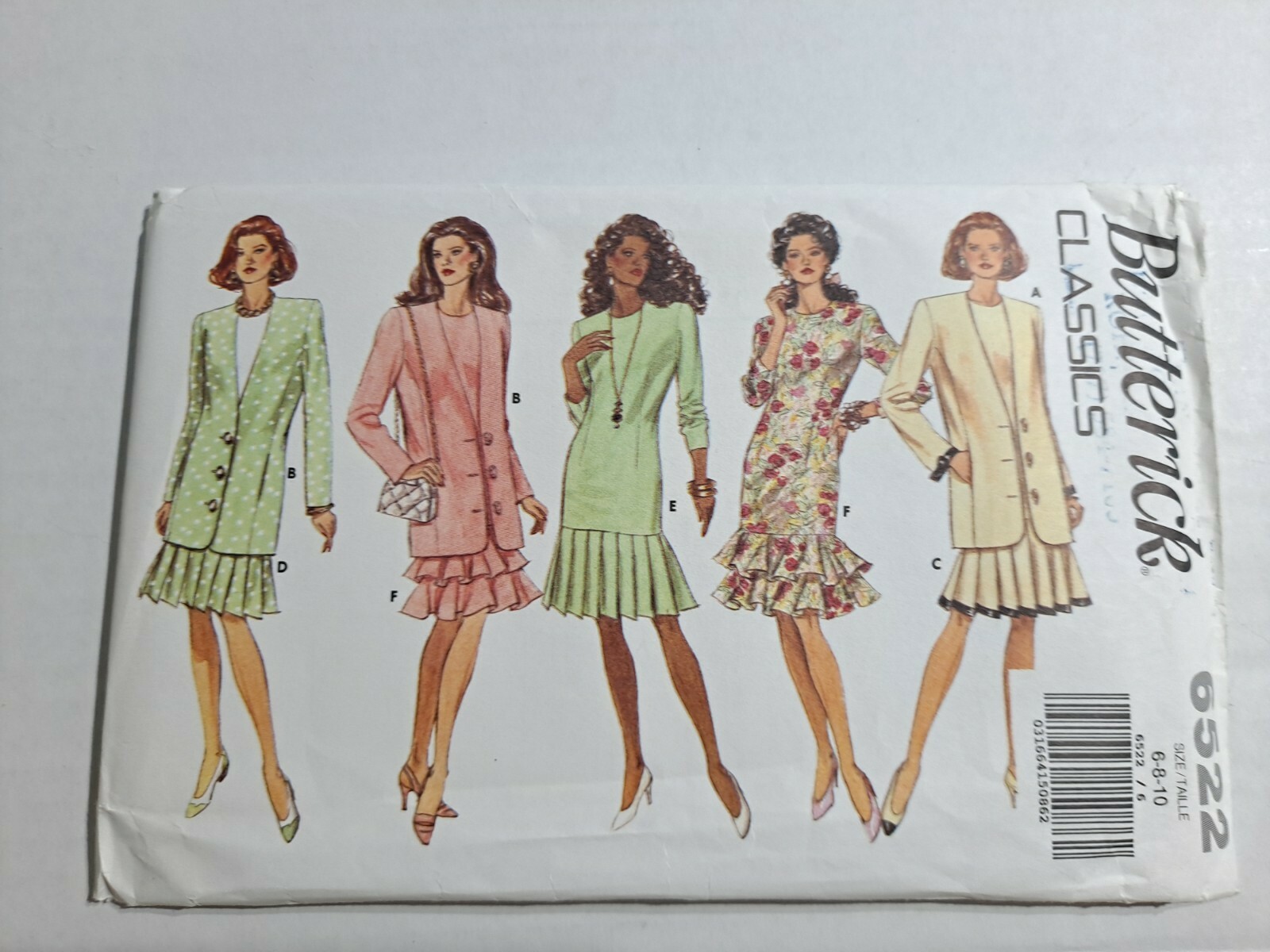 BUTTERICK 6522 Sz 6-10 JACKETS & DRESSES SEWING PATTERN VTG preowned ...