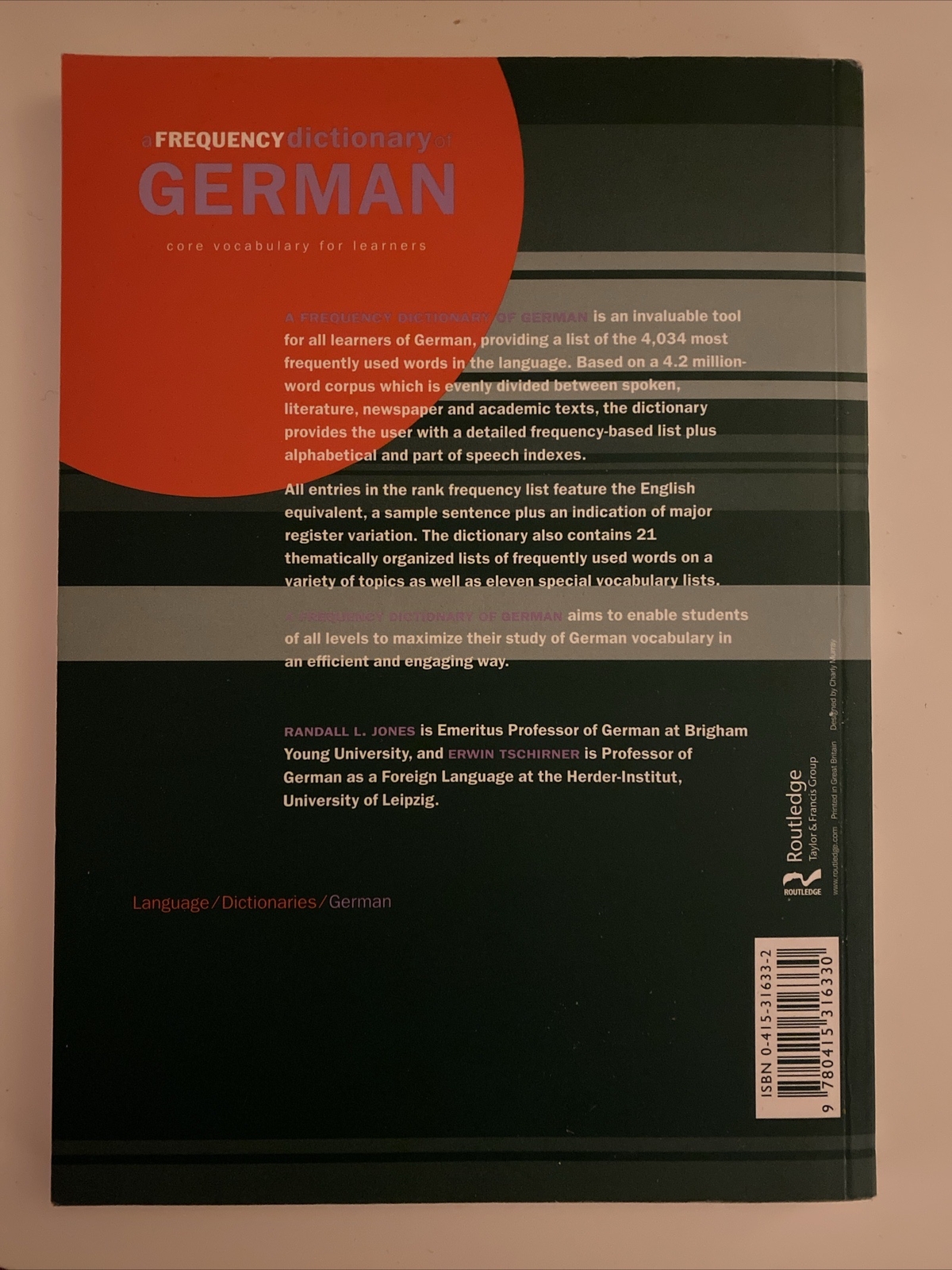 A Frequency Dictionary of German: Core Vocabulary for Learners by Erwin ...