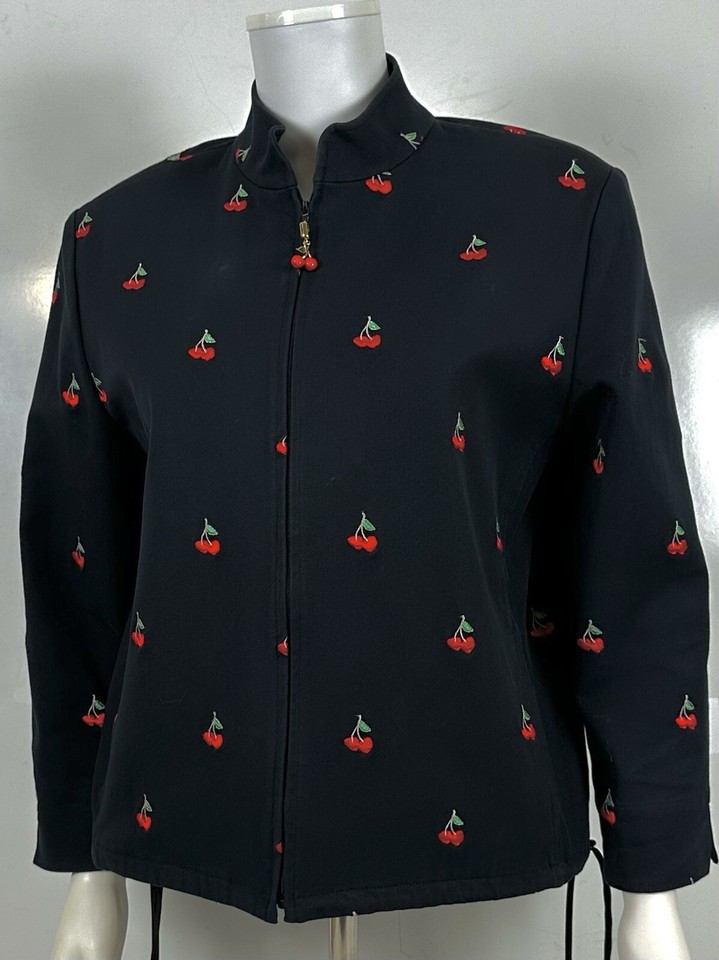 St John Jacket Embroidered Cherries So Cherry Zip Mandarin Collar ...