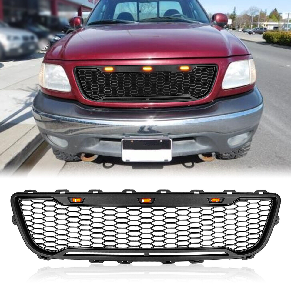 Front Grille For 1999-2003 FORD F150 Raptor Matte Black Grill W/Lights ...