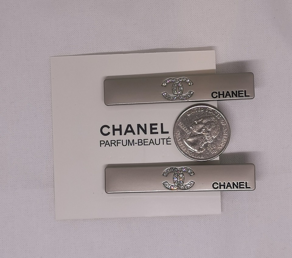 Chanel Silver Metal Rhinestone Hair Pins/Hair Clips 2Pcs Set Beaute GWP ...