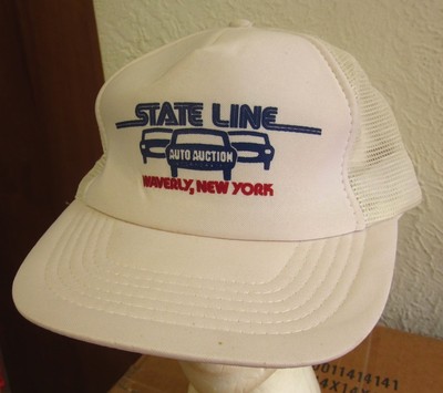 STATE LINE AUTO AUCTION trucker cap Waverly med hat New York cars logo ...