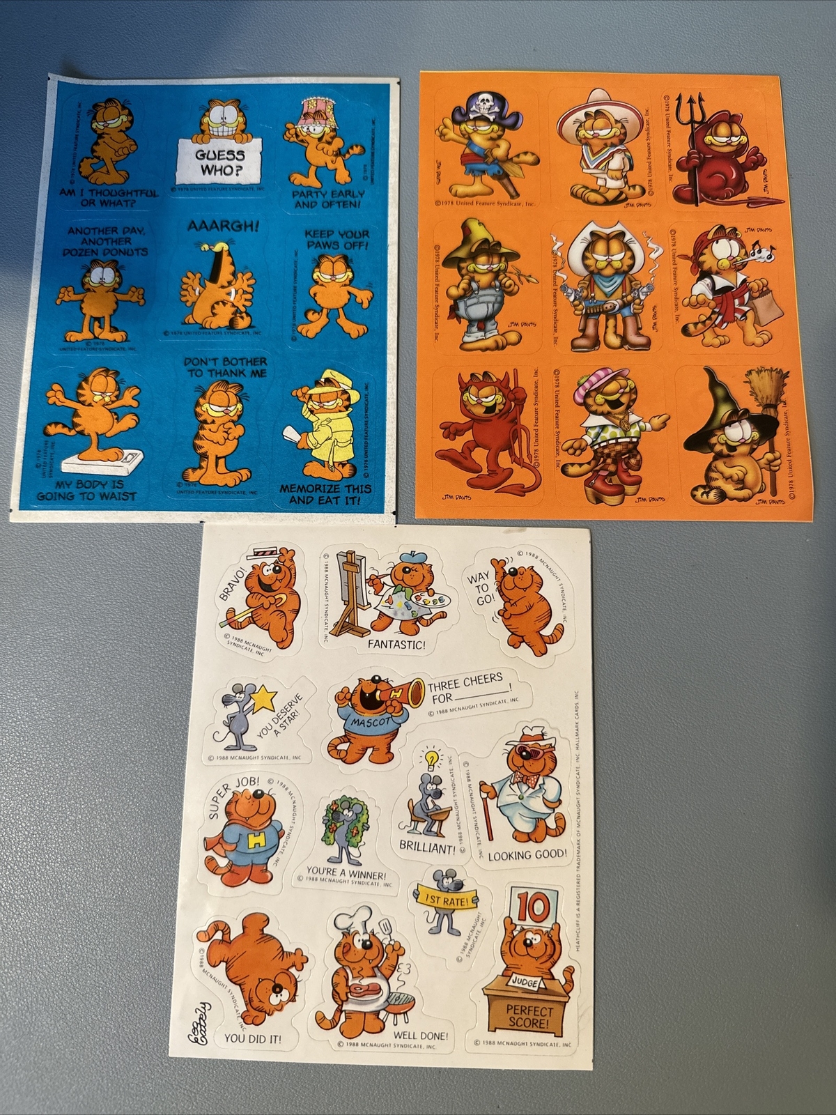 2 Vintage Gibson Greetings Garfield Sticker Sheet & Heathcliff Hallmark ...
