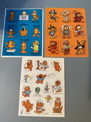 2 Vintage Gibson Greetings Garfield Sticker Sheet & Heathcliff Hallmark ...