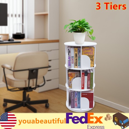 3Tier 360 Rotating Bookshelf Bookcase Storage Shelf Freestanding ...