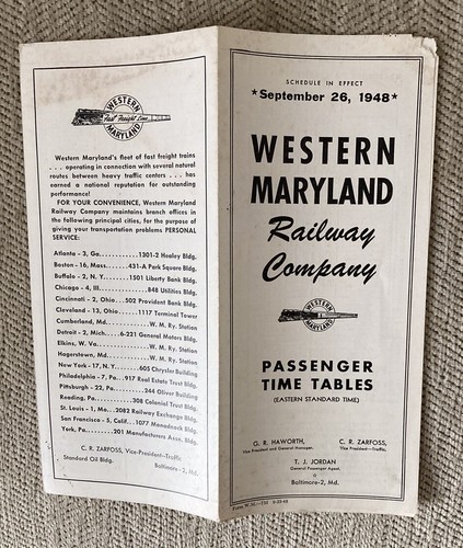 Western Maryland Railway 9/26/48 Public Timetable | eBay