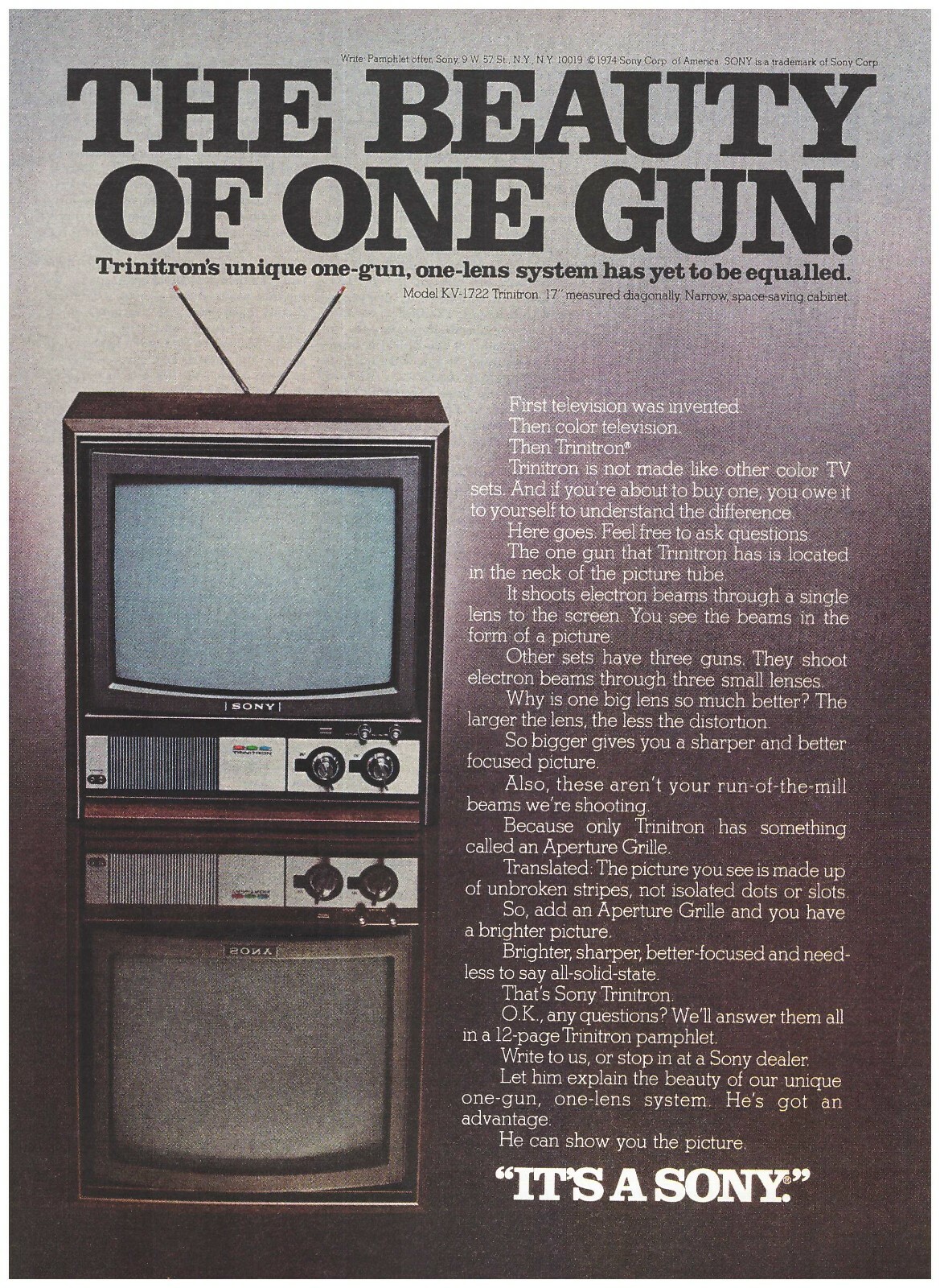 Original 1974 Sony Trinitron 17" Color TV The Beauty of One Gun Vintage ...