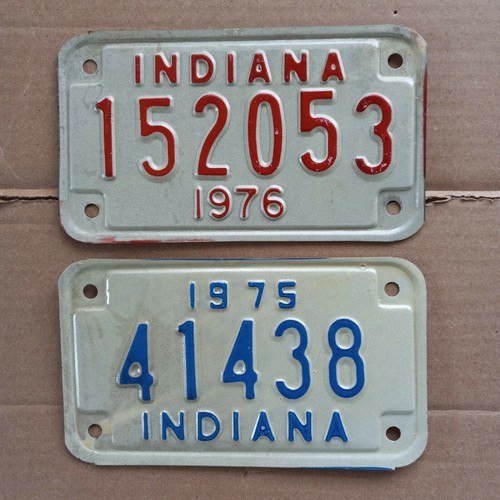 Lot of 2: 1975 Indiana Motorcycle License Plates 41438 + 152053 | eBay