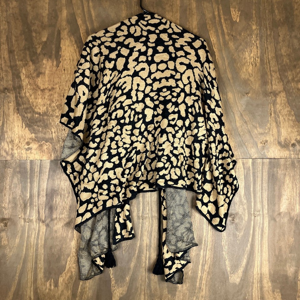 Chicos Travelers Womens Sweater Animal Print Tie Up Kimono Poncho L/XL ...