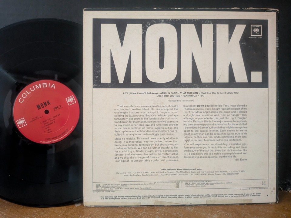 Thelonious Monk ‎– Monk. 1965 Columbia 2291 Mono Charlie Rouse Ben ...