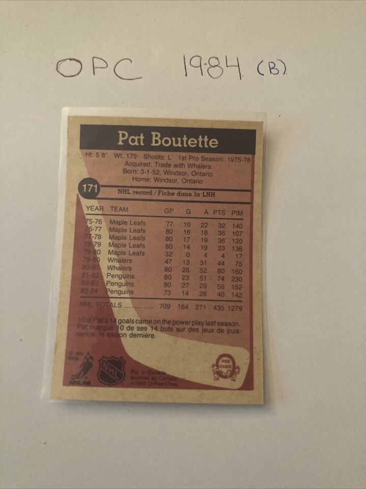 1984-85 O-Pee-Chee #171 Pat Boutette Pittsburgh Penguins | eBay