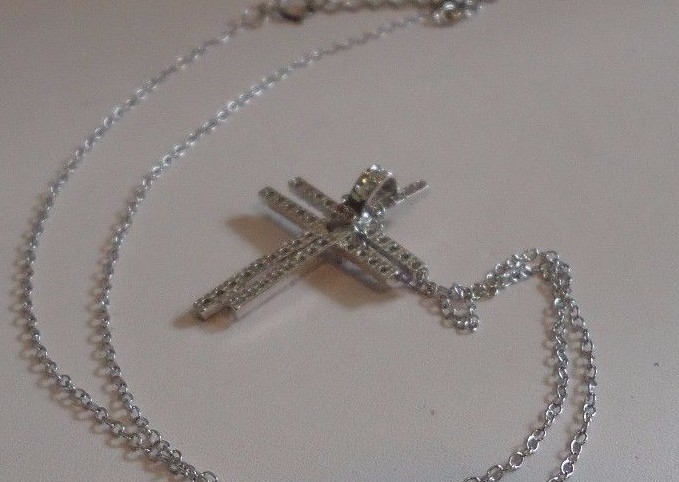 925 STERLING SILVER DOUBLE CROSS NECKLACE PENDANT W/ 2 CT LAB DIAMONDS ...