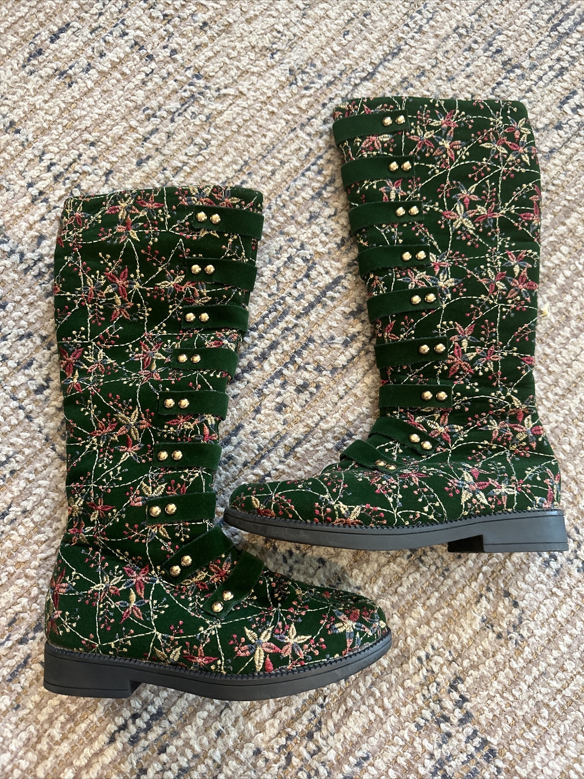 New Trish Scully Girls 13 Green Velvet Floral Boots | eBay