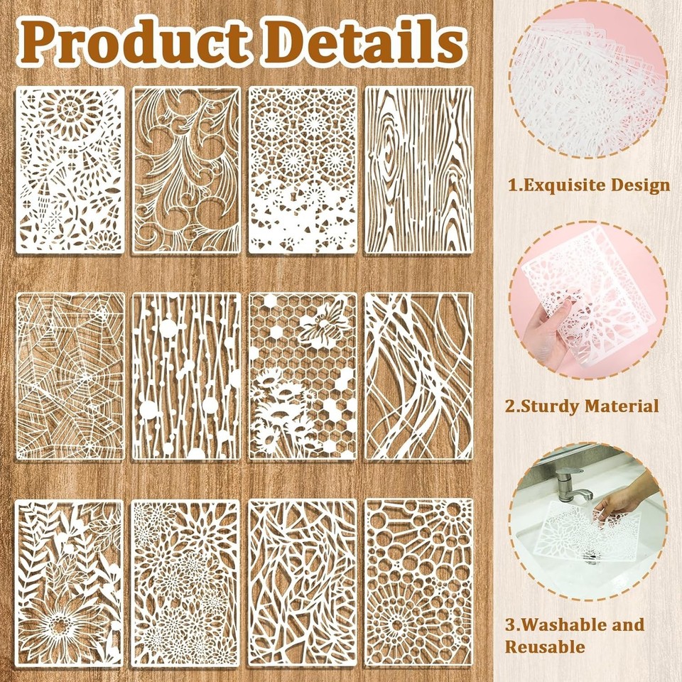 12 Pcs Abstract Geometric Texture Stencils for Painting, Mixed Stencils ...