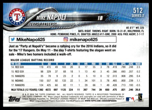 2018 Topps Series 2 #512 Mike Napoli Texas Rangers | eBay