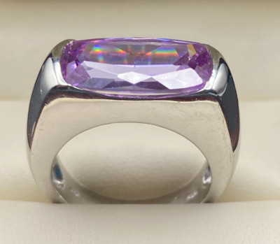 FAS Vintage 925 Sterling Silver Purple Faceted Crystal Ring Size 8 - 9. ...