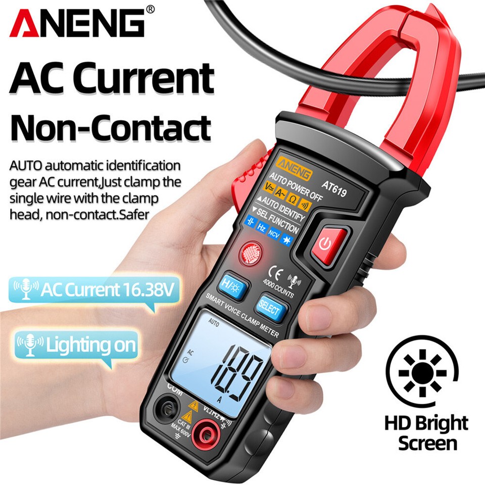 ANENG AT619 Electrical Current Tester AC/DC Clamp-On Amp Meter ...
