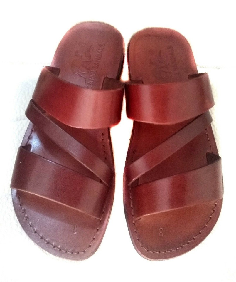 Brown Leather Jesus Sandals For Men Strap Thongs US 5-16 EU 36-50 Model ...