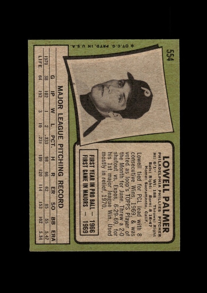 1971 Topps Set-Break #554 Lowell Palmer NR-MINT *GMCARDS* | eBay