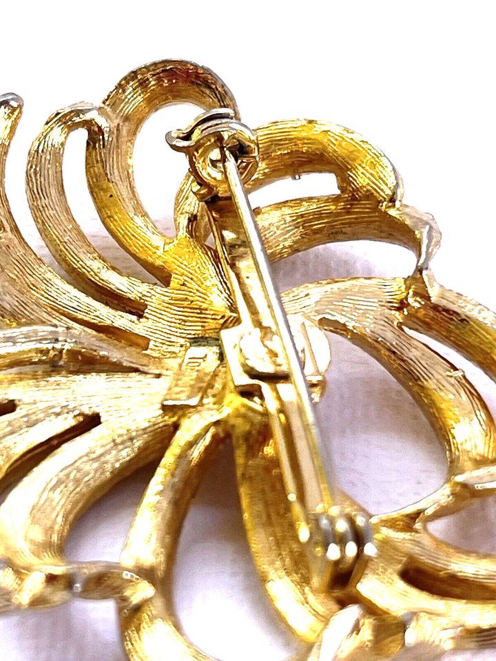 1970's TORINO Gold Tone Ribbon Swirl Brooch Pin Signed Costume Jewelry ...
