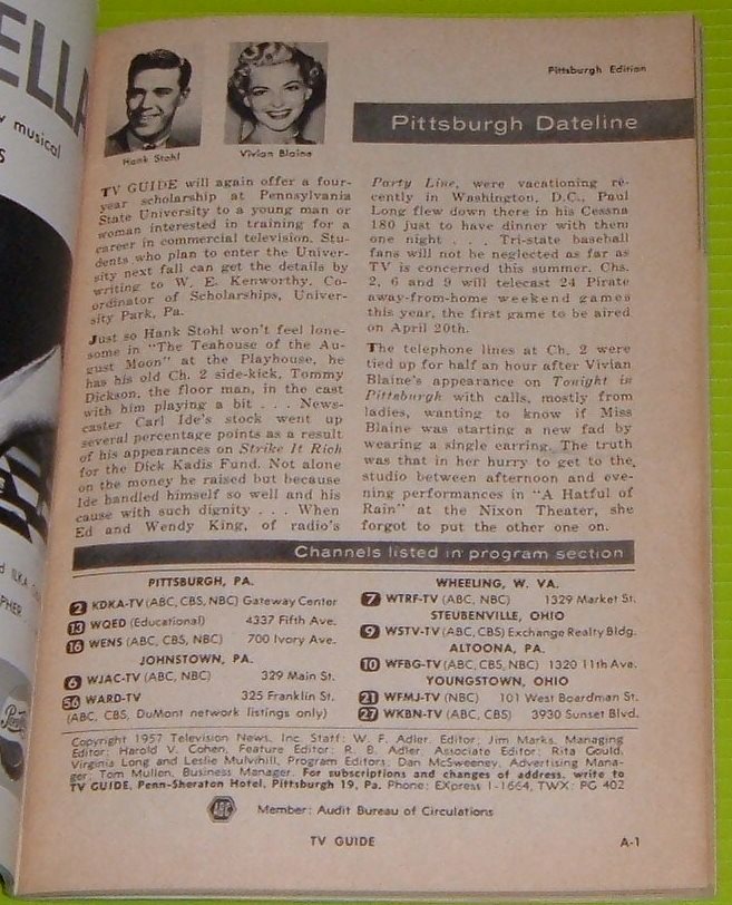 1957 TV ARTICLE~KDKA HANK STOHL PITTSBURGH KIDS SHOW PUPPETEER~VIVIAN ...