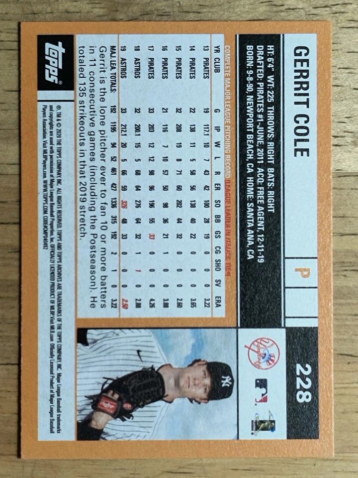 2020 Topps Archives #228 Gerrit Cole | eBay