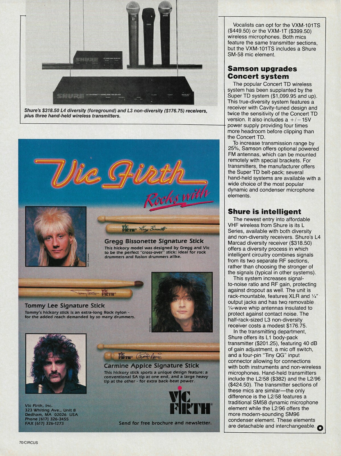 Gregg Bissonette Tommy Lee Carmine Appice Vic Firth 1990 Magazine Promo ...