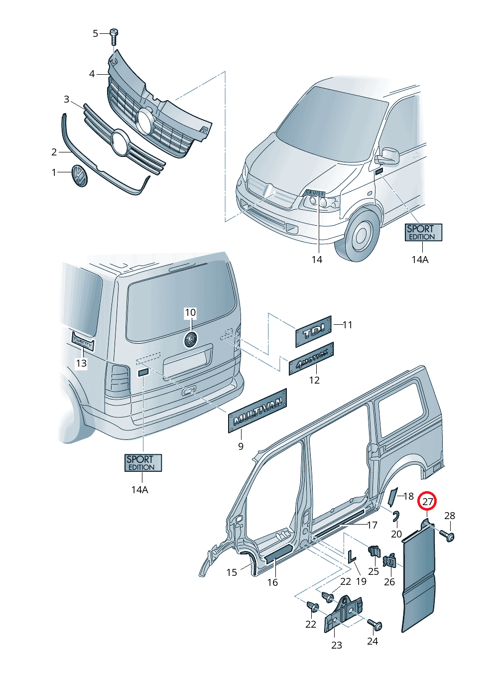 NEW GENUINE VOLKSWAGEN TRANSPORTER T5 B PILLAR LOWER TRIM LEFT N/S ...