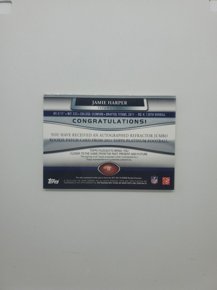 2011 Topps Platinum Green Refractor Rookie /125 Jamie Harper #8 Jumbo Patch Auto | eBay