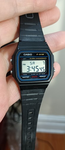 Vintage Men's Watch CASIO 593 F-91W Black Resin Alarm Chronograph | eBay