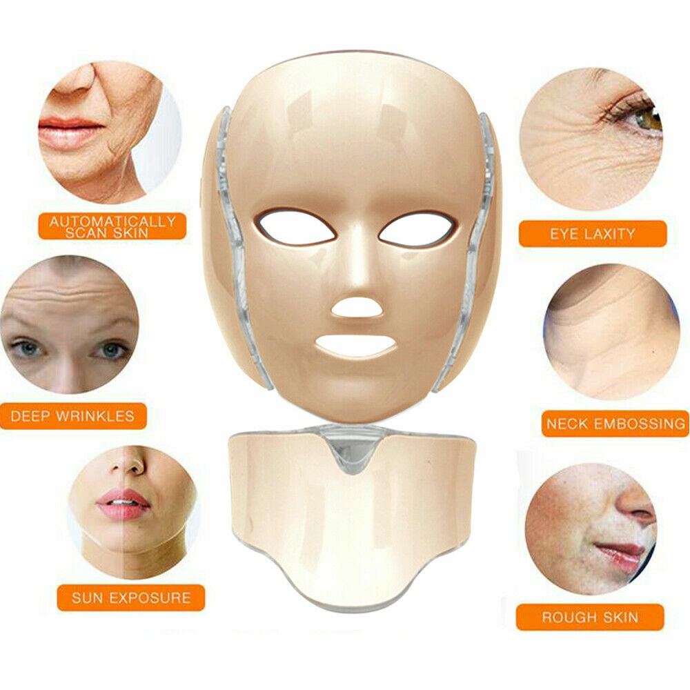 7 Color LED Light Photon Face Mask Neck Rejuvenation Skin Wrinkle ...