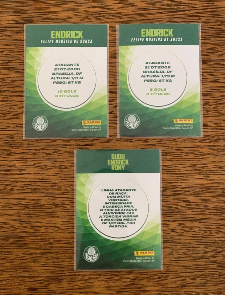 Lot of 3 Cards PANINI Endrick ROOKIE Palmeiras Real Madrid BRASIL | eBay