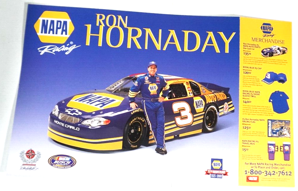 NASCAR 2000 Ron Hornaday #3 NAPA Racing HeroCard 8x10.5" w Detachable ...