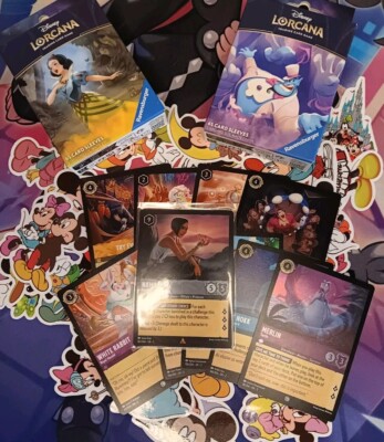 Disney Lorcana Mystery Pack 10 Cards, 4 Sleeves & 3 Stickers Free ...