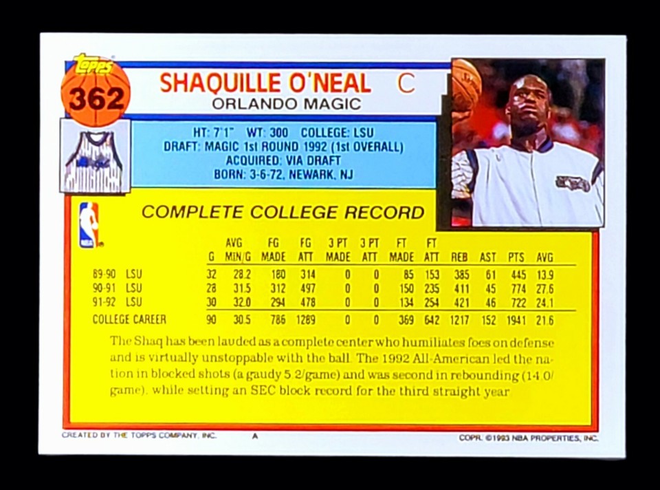 SHAQUILLE O'NEAL RC 1992-93 Topps #362 SHAQ Magic ROOKIE CARD | eBay