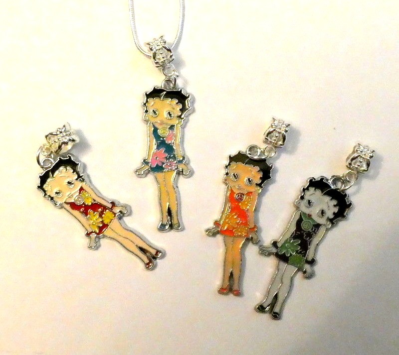 1 Betty Boop Enamel 'Peace' Charm Pendant & 18 inch Silver plated Snake ...