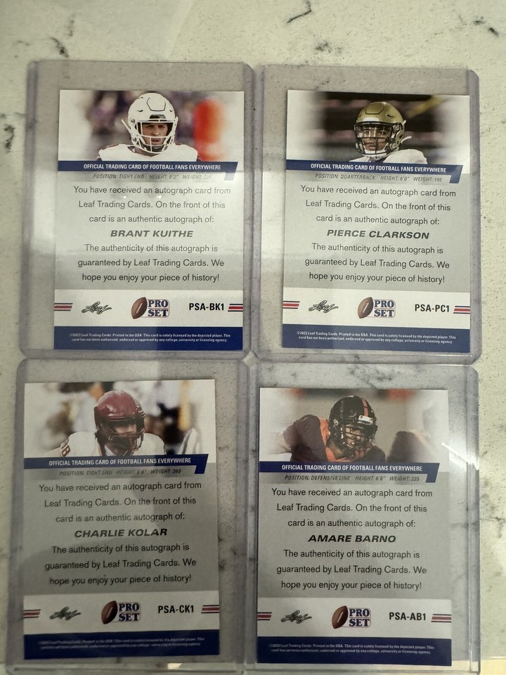 Lot Of 4 Autographed Cards Brant Kuithe Charlie Kolar Amare Barno ...